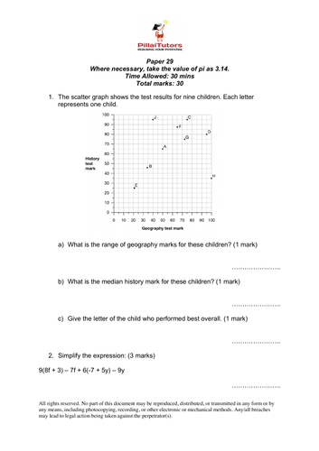 11+ Eleven plus Maths Pack of 4 Papers with Answers | Teaching Resources
