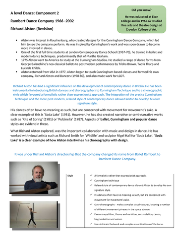 A Level Dance - Rambert 1966-2002 - Practitioner revision sheets ...