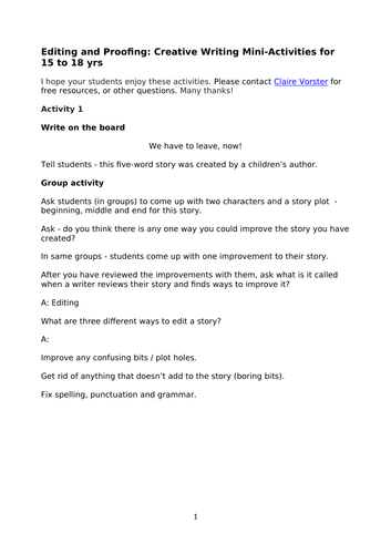 Editing and Proofing: Creative Writing Mini-Activities for 15 - 18 yrs ...