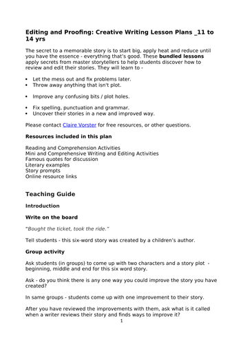 Editing and Proofing: Creative Writing Lesson Plans _11 to 14 yrs ...