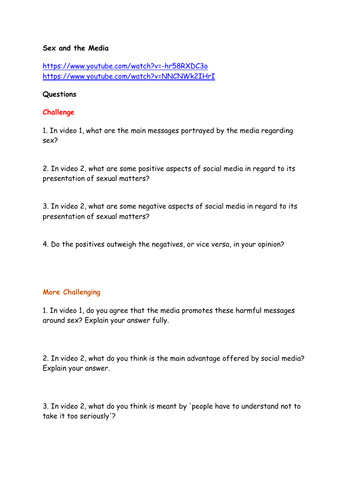 Sex and the Media PSHE | Teaching Resources