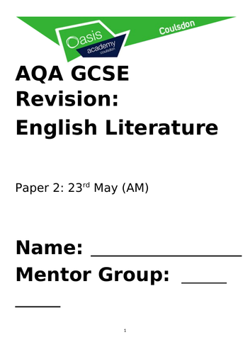AQA English Literature Paper 2 Revision Guide: AIC P+C Exemplar essays ...