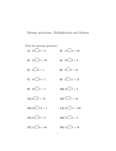 Missing operations: Multiplication and division worksheet (with ...
