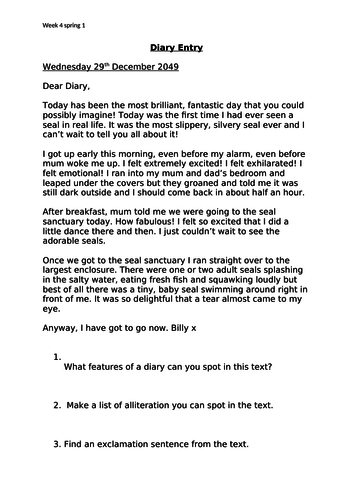 Comprehension Diary Entry Year 2 | Teaching Resources