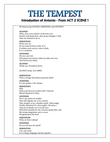 The Tempest - Antonio: The Villain! | Teaching Resources