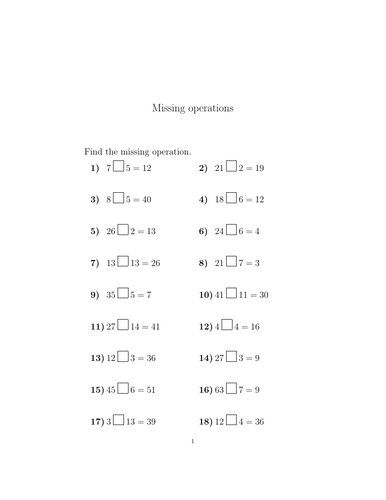 Missing operations worksheet (with solutions) | Teaching Resources