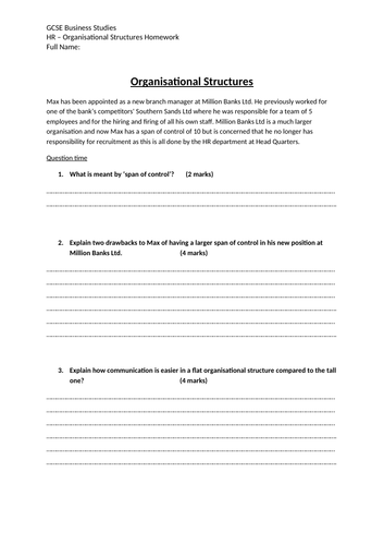 AQA 9-1 GCSE Business Studies HR - Organisational Structures | Teaching ...