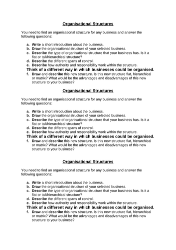 AQA 9-1 GCSE Business Studies HR - Organisational Structures | Teaching ...