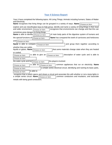 Report comments bank Year 4 | Teaching Resources