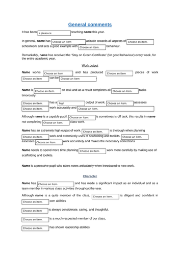 Report comments bank Year 4 all subjects | Teaching Resources