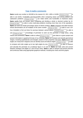 Report comments bank Year 4 all subjects | Teaching Resources