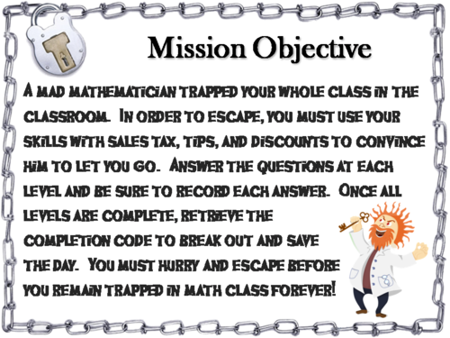 Sales Tax, Tips, and Discounts Activity: Escape Room Math | Teaching ...