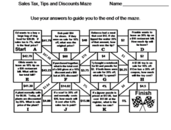 Sales Tax, Tips and Discounts Game: Math Maze | Teaching Resources