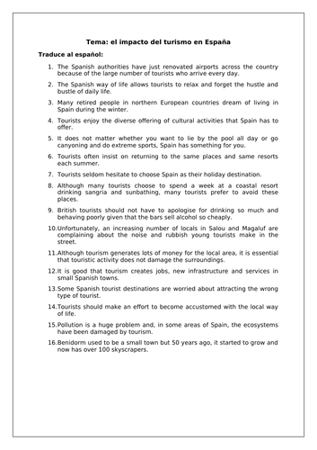 Spanish A Level Translation Practice & Key Verbal Structures Revision ...