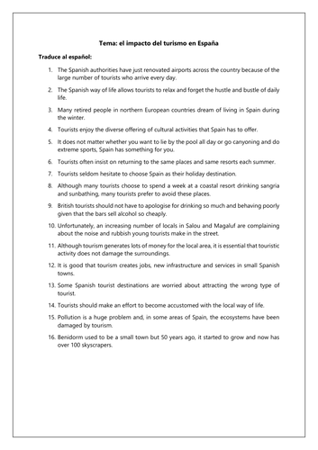 Spanish A Level Translation Practice & Key Verbal Structures Revision ...