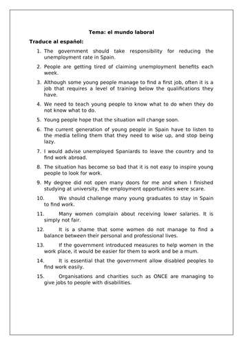 Spanish A Level Translation Practice & Key Verbal Structures Revision ...
