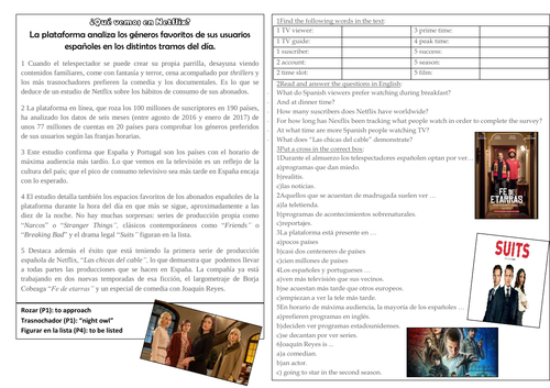 La televisión: ¿Qué vemos en NETFLIX? (Reading) | Teaching Resources