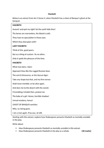 AQA English Literature GCSE - 13 Macbeth Practice Questions | Teaching ...