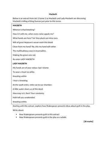 AQA English Literature GCSE - 13 Macbeth Practice Questions | Teaching ...
