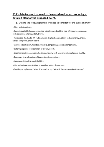 Btec Unit 4 Managing An Event Teaching Resources 