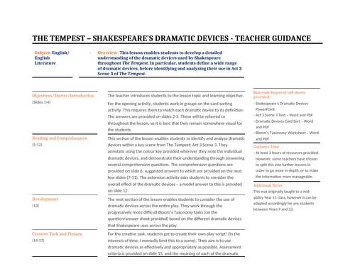 The Tempest - Shakespeare's Dramatic Devices! | Teaching Resources