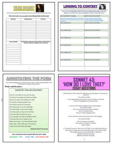 Sonnet 43: 'How Do I Love Thee?' Comprehension Activities Booklet ...