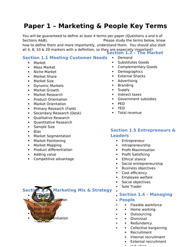 A Level Business Key Terms | Teaching Resources