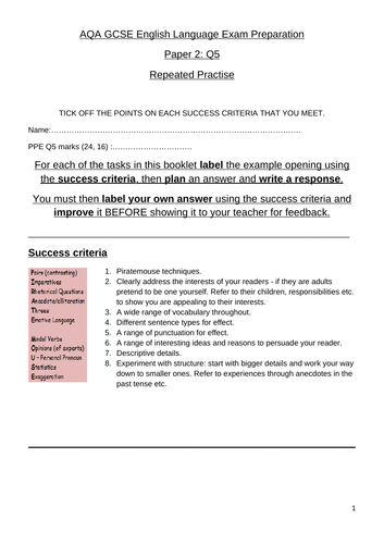 AQA GCSE English Language Paper 2 Booklets: Repeated Practise ...