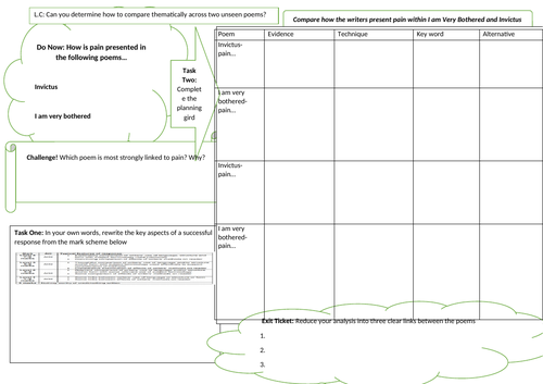 Unseen poetry- comparison planning grid | Teaching Resources
