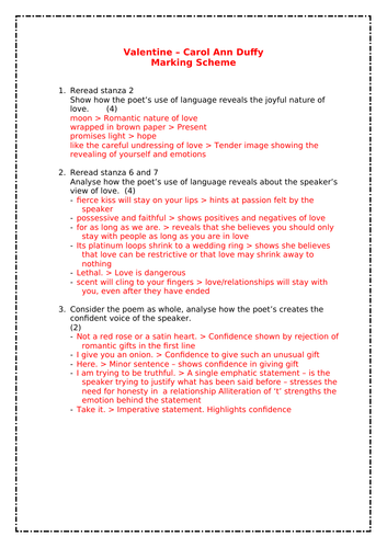 Carol Ann Duffy Scottish Text - Valentine | Teaching Resources