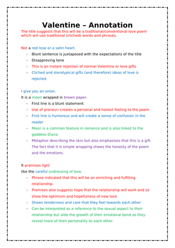 Carol Ann Duffy Scottish Text - Valentine | Teaching Resources