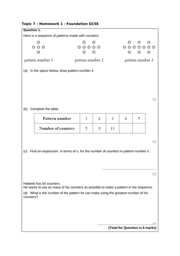 Sequences homework pack. Maths KS3/GCSE | Teaching Resources
