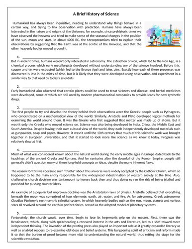 A Brief History of Science - Reading Comprehension Text | Teaching ...