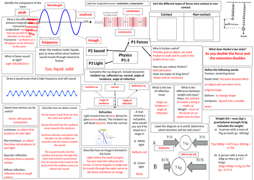 Year 7 Physics P1-3 Broadsheet with ANSWERS | Teaching Resources