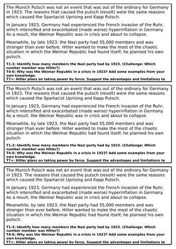 The Munich Putsch (9-1 Edexcel GCSE, Germany 1918-1939) | Teaching ...