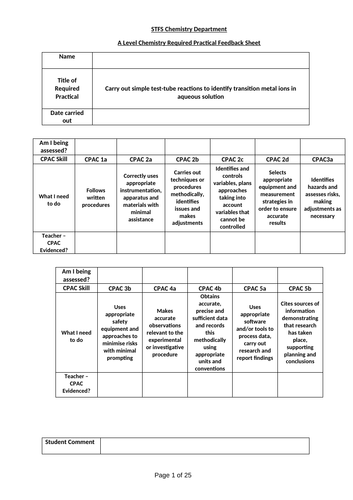 AQA A Level Chemistry Required Practical Resources Practicals 1-12 ...