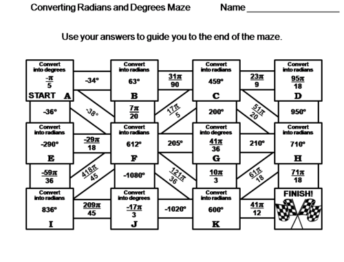 Converting Radians and Degrees Maze | Teaching Resources