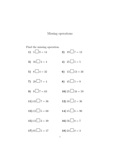 Missing operations worksheet no 2 (with solutions) | Teaching Resources