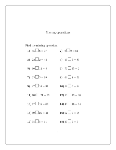 Missing operations worksheet no 3 (with solutions) | Teaching Resources