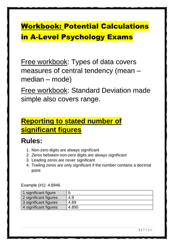 Workbook for potential calculations, Research Methods, A-Level ...
