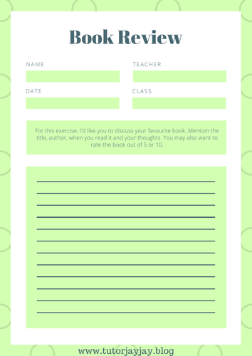 Book Review: English reading and writing. Book review prompt. Suitable ...