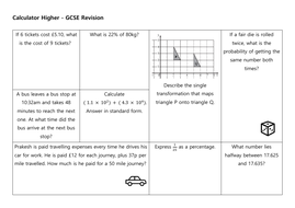GCSE Calculator Revision Mats Set 2: Higher and Foundation | Teaching ...