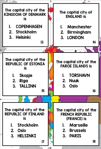 GEOGRAPHY EUROPE COUNTRIES & CAPITALS QUIZZES | Teaching Resources