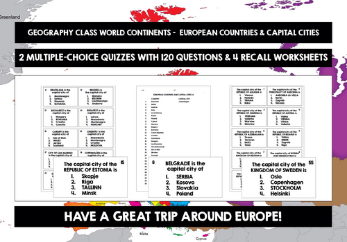 GEOGRAPHY EUROPE COUNTRIES & CAPITALS QUIZZES | Teaching Resources