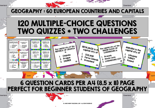 GEOGRAPHY EUROPE COUNTRIES & CAPITALS QUIZZES | Teaching Resources