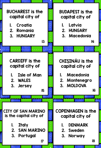 GEOGRAPHY EUROPE COUNTRIES & CAPITALS QUIZZES | Teaching Resources