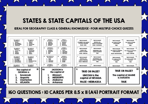 GEOGRAPHY USA STATES & CAPITALS MULTIPLE-CHOICE QUIZZES | Teaching ...
