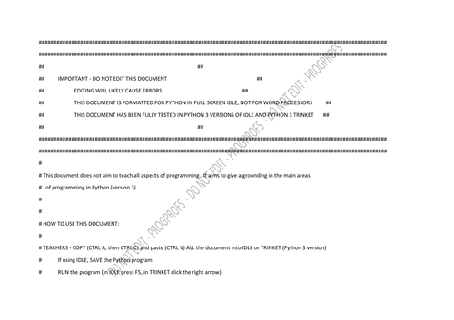 Python Help sheet | Teaching Resources