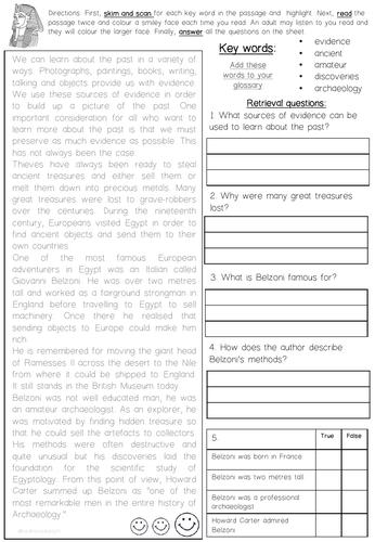 Ancient Egyptian Reading Skills Comprehension Sheets for Year 3 and 4 ...