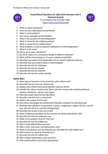 Factual Recall Questions for AQA GCSE Chemistry / Combined Science ...
